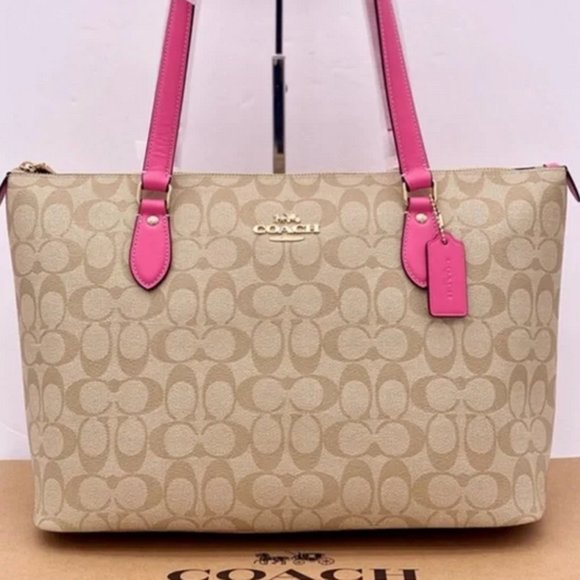 Coach | Bags | Coach Gallery Tote Signature Canvas Leather Light Khaki ...
